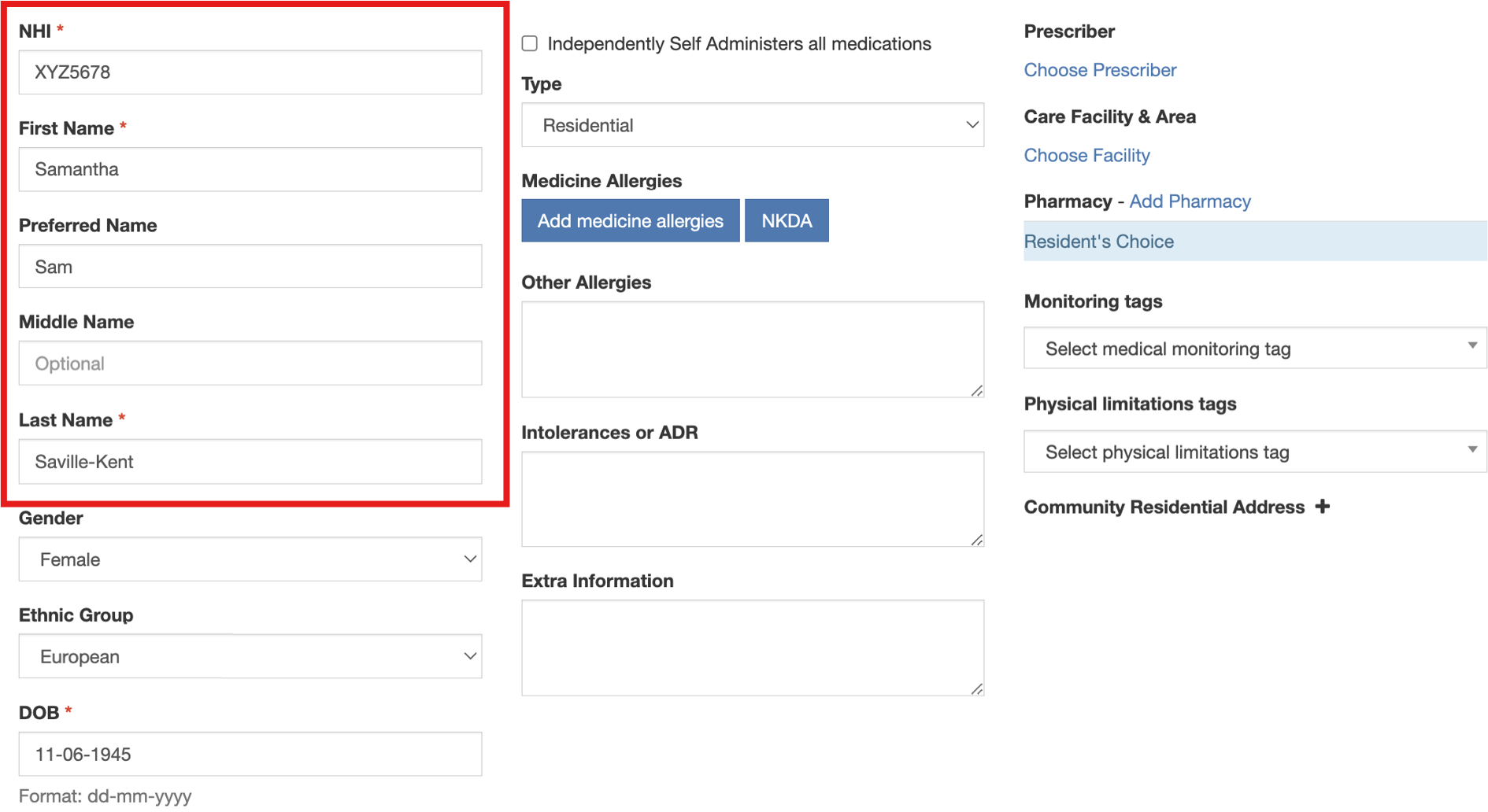 Create a residents profile – MediMap