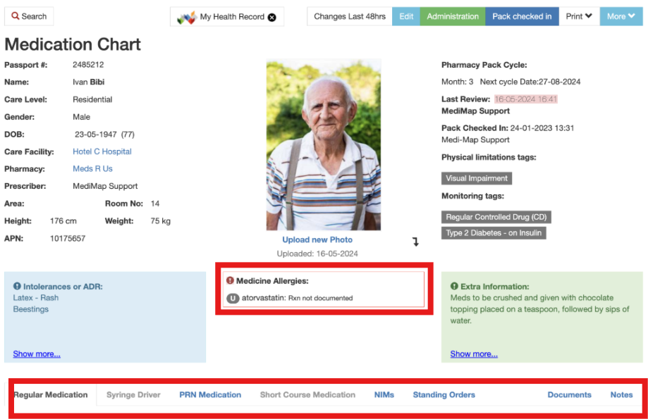 Find a resident and view their chart – MediMap