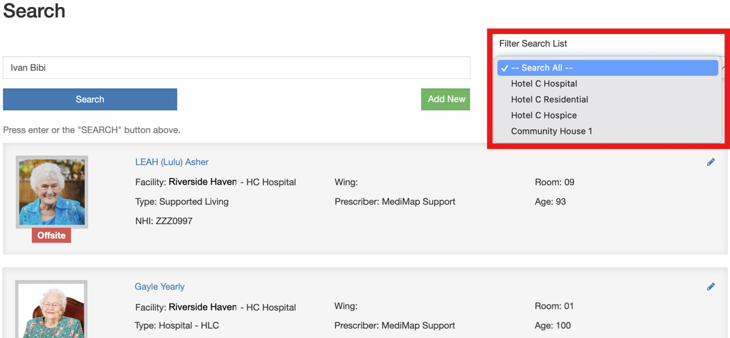 Find a resident and view their chart – MediMap