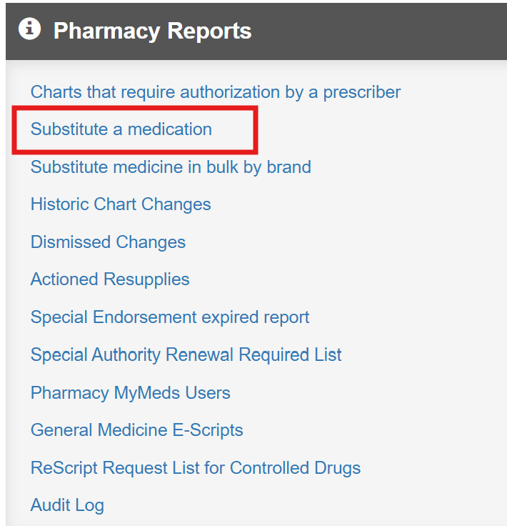 Pharmacy Reports - Substitute a medication – MediMap