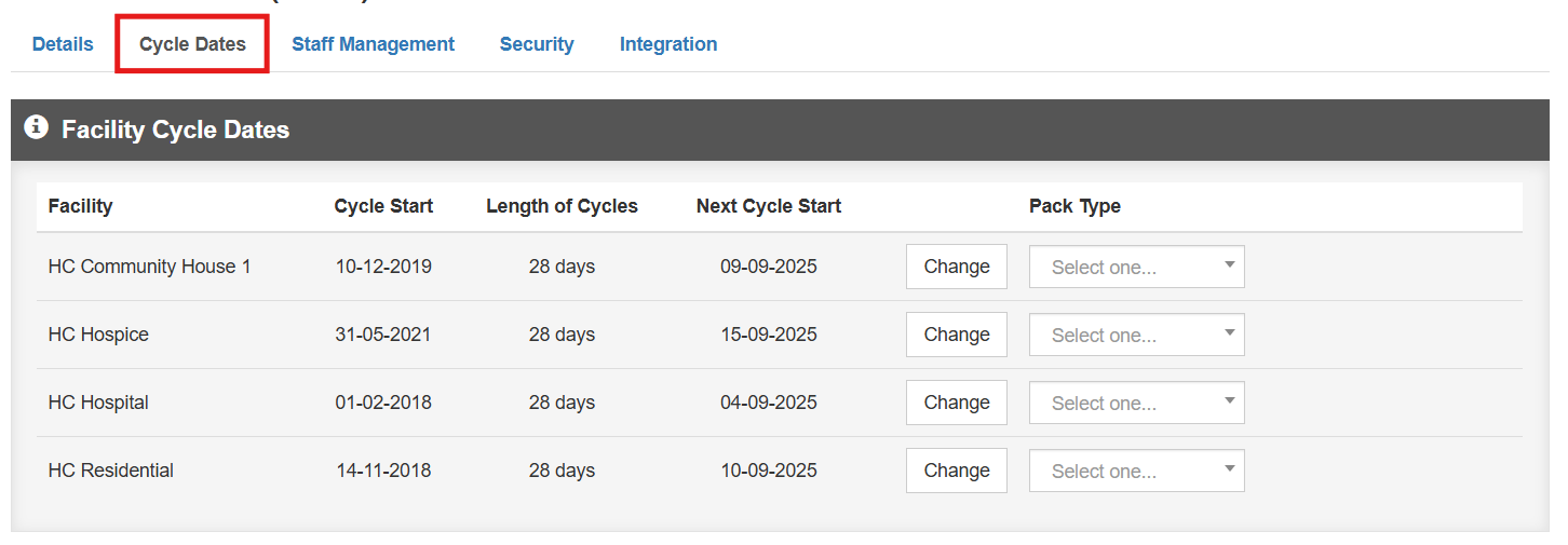 Settings - Cycle tab and OST cycle tab – MediMap